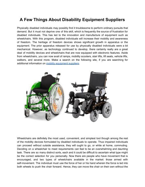 A Few Things About Disability Equipment Suppliers