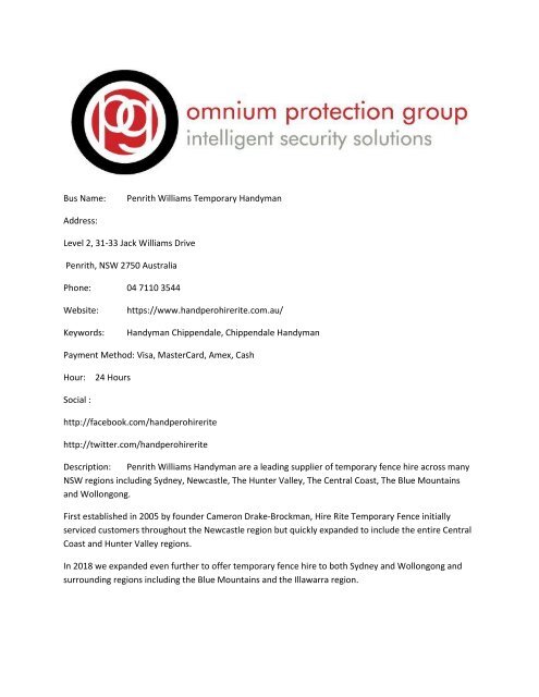 Penrith Williams Temporary Handyman