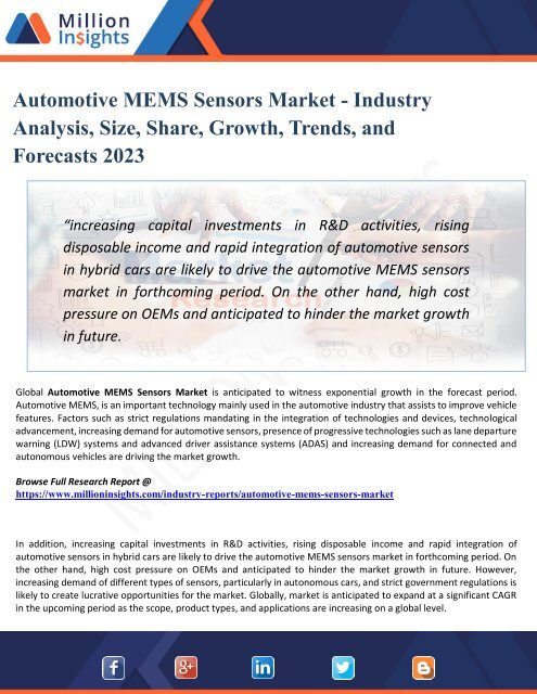 Automotive MEMS Sensors Market Perspective, Comprehensive Analysis, Size, Share, Growth, Segment ...