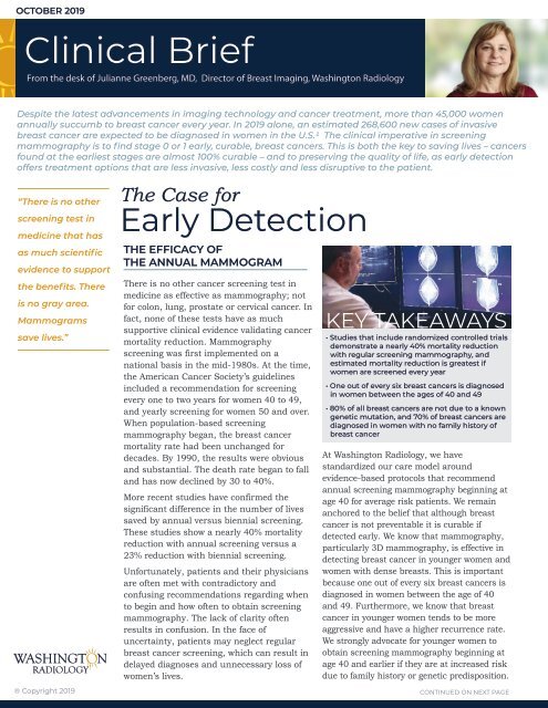 Dr. Greenberg's Clinical Brief - The Case for Early Detection
