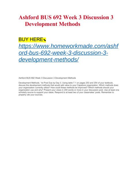 Ashford BUS 692 Week 3 Discussion 3 Development Methods