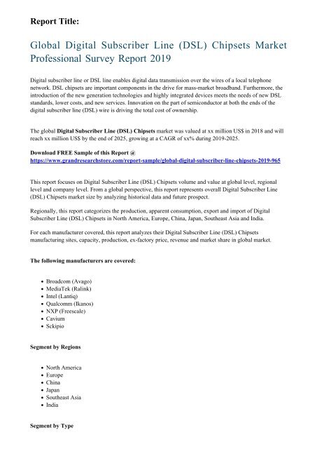 Global Digital Subscriber Line (DSL) Chipsets Market Professional Survey Report 2019