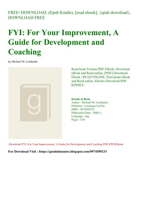 DOWNLOAD FYI For Your Improvement A Guide for Development and Coaching PDF
