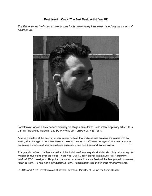 Meet Jozeff - One of The Best Music Artist from UK