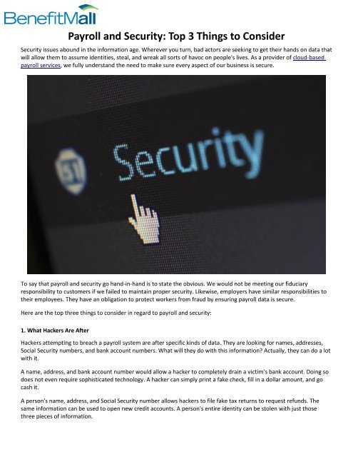 Payroll and Security: Top 3 Things to Consider
