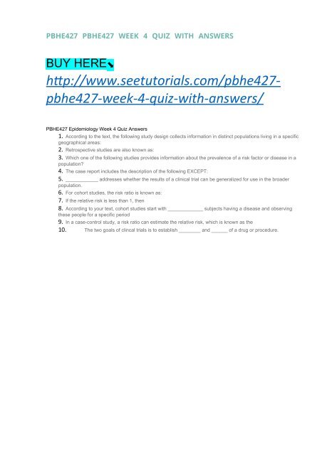 PBHE427 PBHE427 WEEK 4 QUIZ WITH ANSWERS