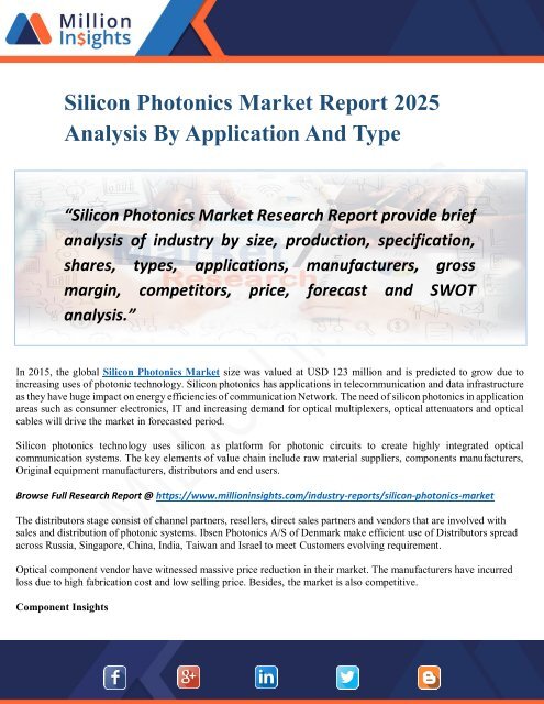 Silicon Photonics Market Trends And Analysis 2019 2025