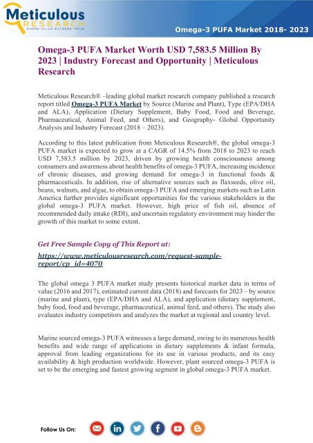 Omega-3 PUFA Market Worth USD 7,583.5 Million By 2023- Industry ...