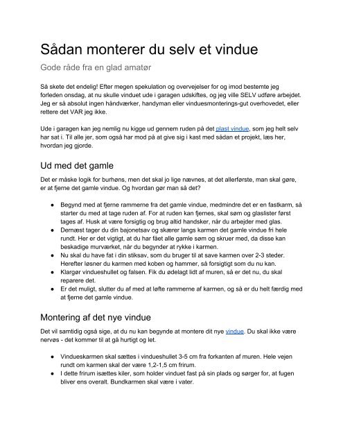 Sådan monterer du selv et vindue