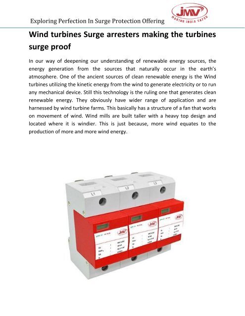 JMV - Wind Turbine Surge Protection Device