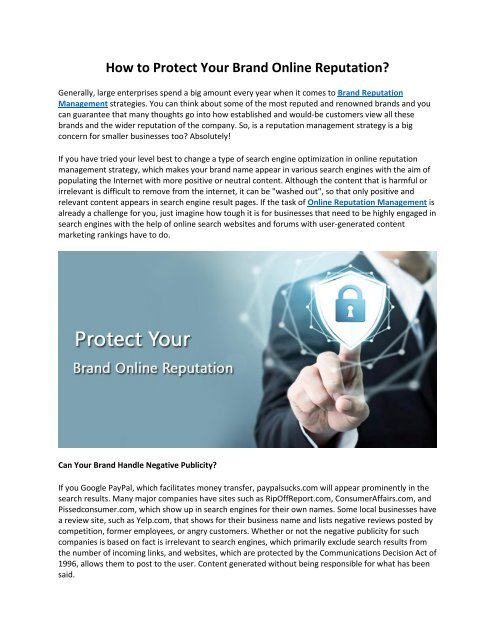 How to Protect Your Brand Online Reputation?