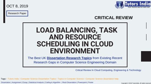 A Critical Review On Load Balancing Task And Resource Scheduling In A