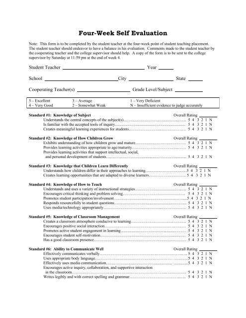 Four -Week Self Evaluation