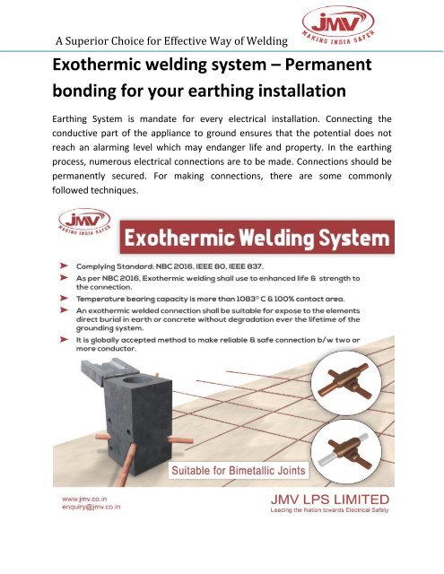 Exothermic welding system – Permanent bonding for your earthing ...