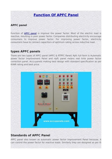 Function Of APFC Panel