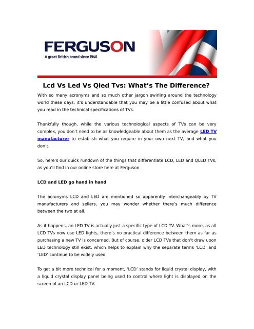 Lcd Vs Led Vs Qled Tvs: What’s The Difference?