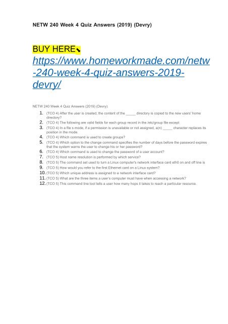 NETW 240 Week 4 Quiz Answers (2019) (Devry)