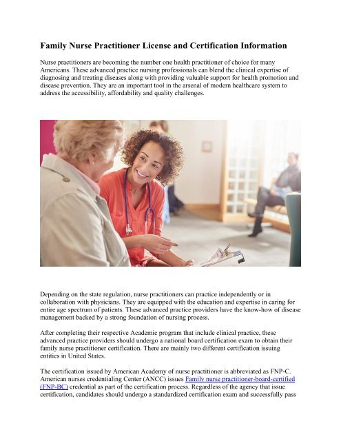 Family Nurse Practitioner License and Certification Information
