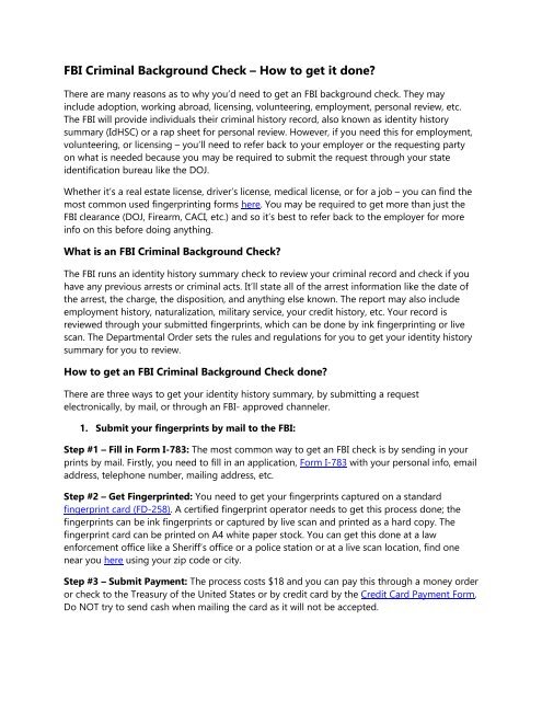 FBI Criminal Background Check