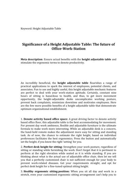 +Height Adjustable Table