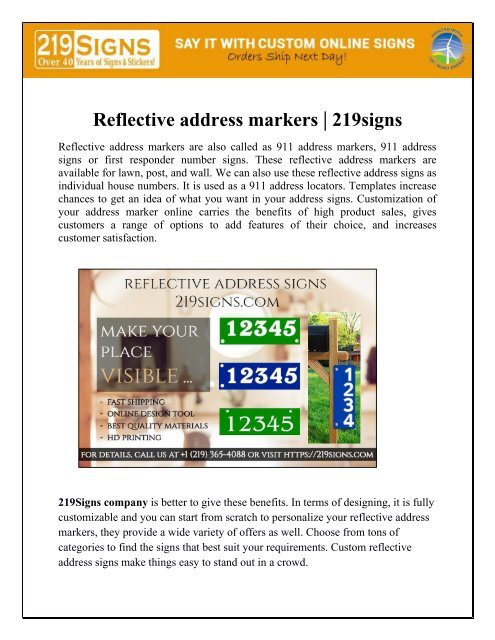 Reflective Address Markers | 219signs