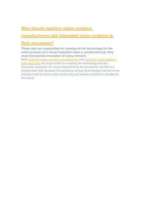 Why should machine vision systems manufacturers add integrated vision ...