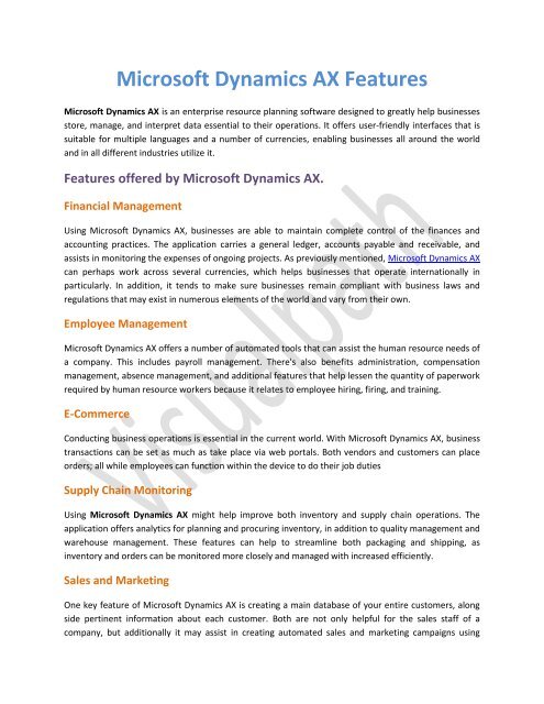 Microsoft Dynamics AX Features