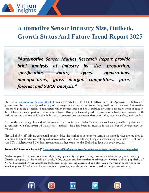 Automotive Sensor Market 2025 Global Trend, Share, Application And ...