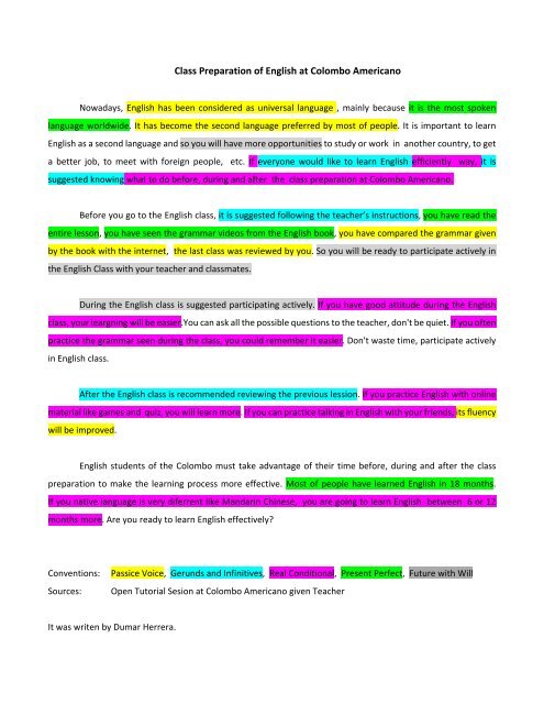 Class Preparation of English at Colombo Americano