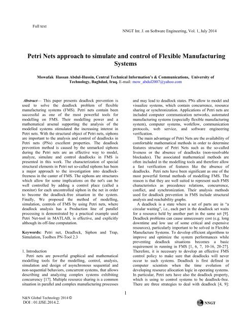 Petri Nets approach to simulate and control of Flexible Manufacturing Systems-Journal