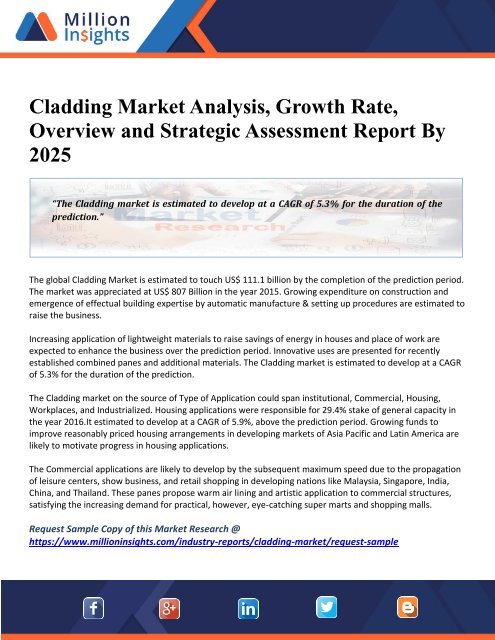 Cladding Market Analysis, Growth Rate, Overview and Strategic ...