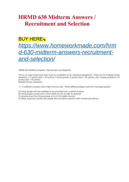 HRMD 630 Midterm Answers : Recruitment and Selection