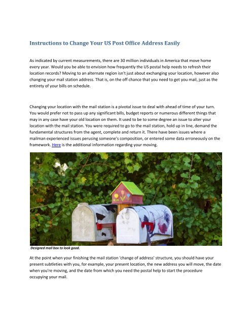 Instructions to Change Your US Post Office Address Easily