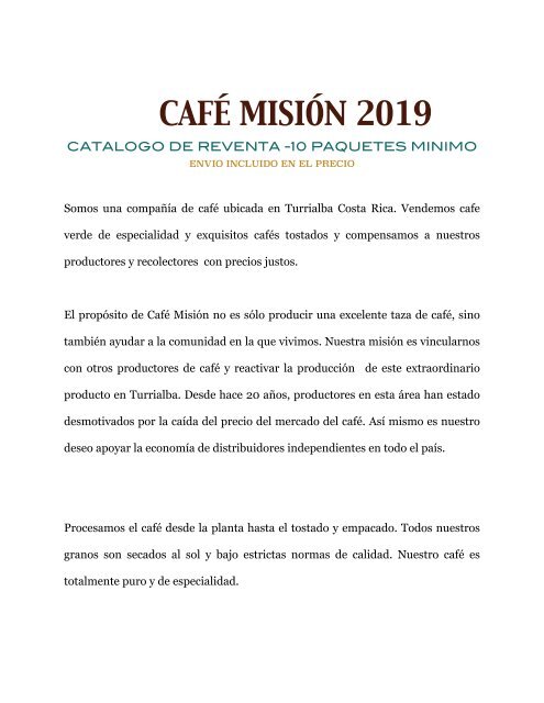 CATALOGO CAFE MISION REVENTA 2019