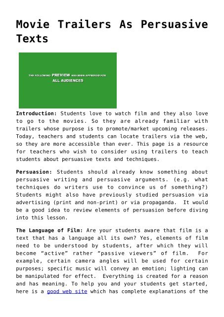 WHY TEACH FILM TRAILERS