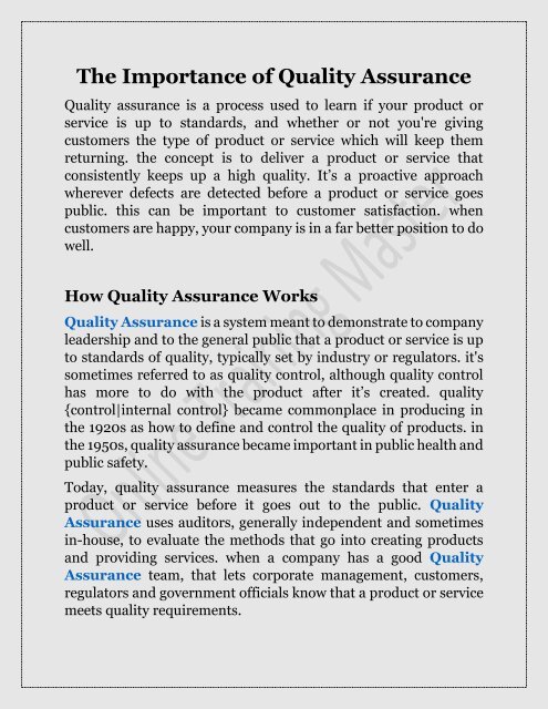 The Importance of Quality Assurance