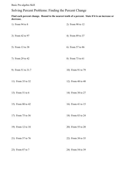 Finding the Percent Change worksheet