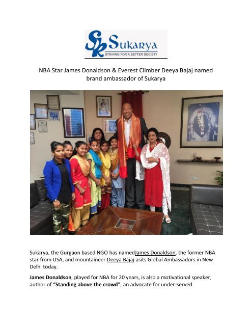 NBA Star James Donaldson & Everest Climber Deeya Bajaj named brand ...