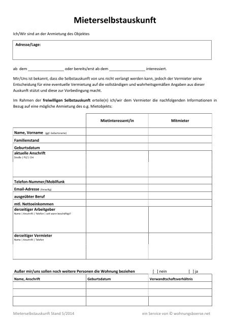 Mieterselbstauskunft Pdf Vorlage