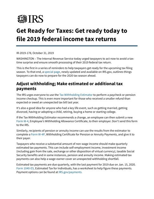 IRS-get ready for tax season 2020