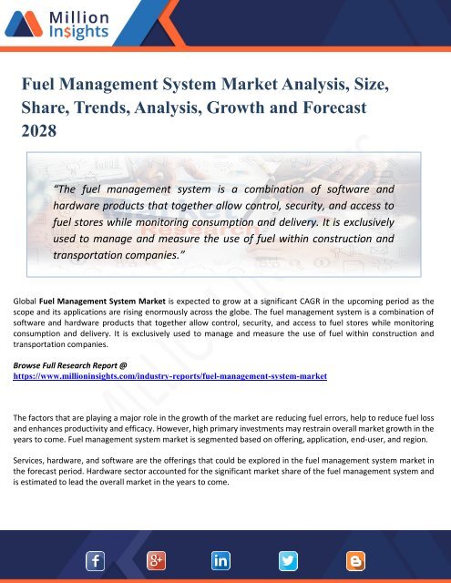 Fuel Management System Market Analysis, Market Dynamics, Production ...