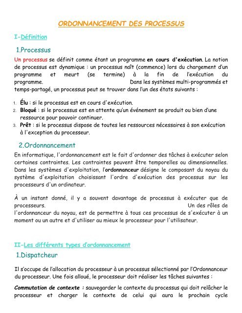 ORDONNANCEMENT DES PROCESSUS