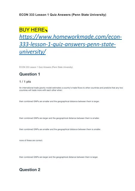 ECON 333 Lesson 1 Quiz Answers (Penn State University)