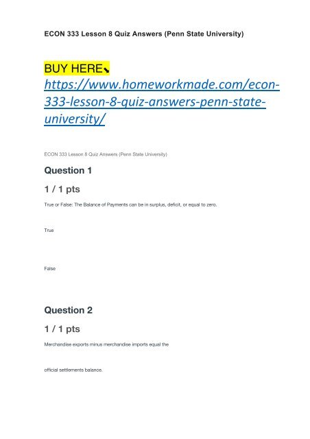 ECON 333 Lesson 8 Quiz Answers (Penn State University)