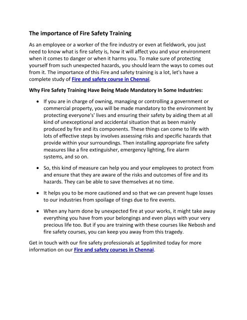 The importance of Fire Safety Training