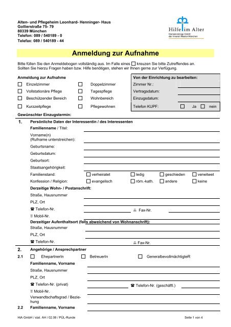 Anmeldung zur Aufnahme