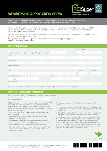 membership application form continued - REI Super