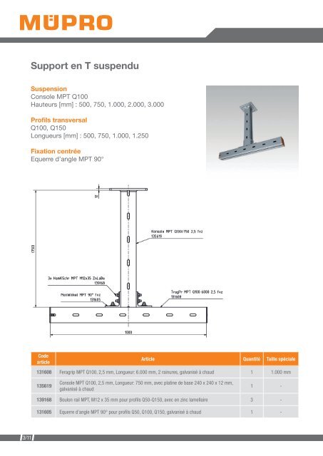 Support en T suspendu Sus