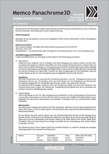 Universal Steuergerät Art.Nr. C3850 Memco Panachrome3D