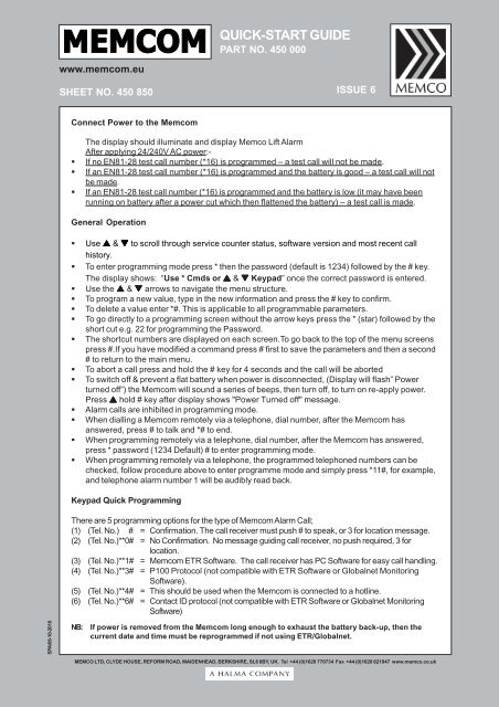 quick-start guide - Memco